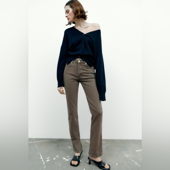Zara | Jeans | Zara Slim Split Hem Jeans In Chocolate Brown | Poshmark